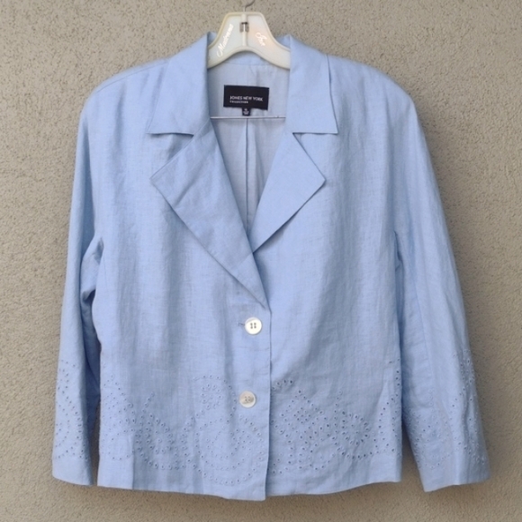 Jones New York | Jackets & Coats | Jones Ny Light Blue Linen Eyelet ...